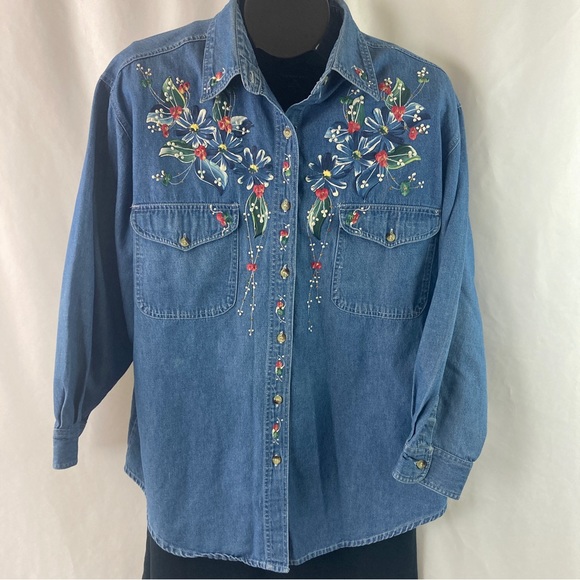 Vintage | Tops | Vintage Hand Painted Denim Buttonup Shirt Size Large ...